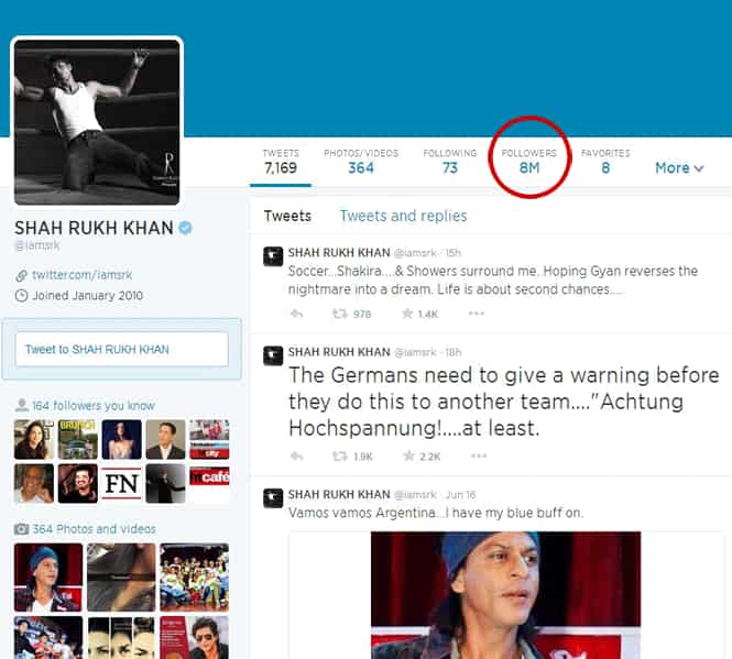 Shah Rukh Khan has 8 million Twitter followers | Bollywood