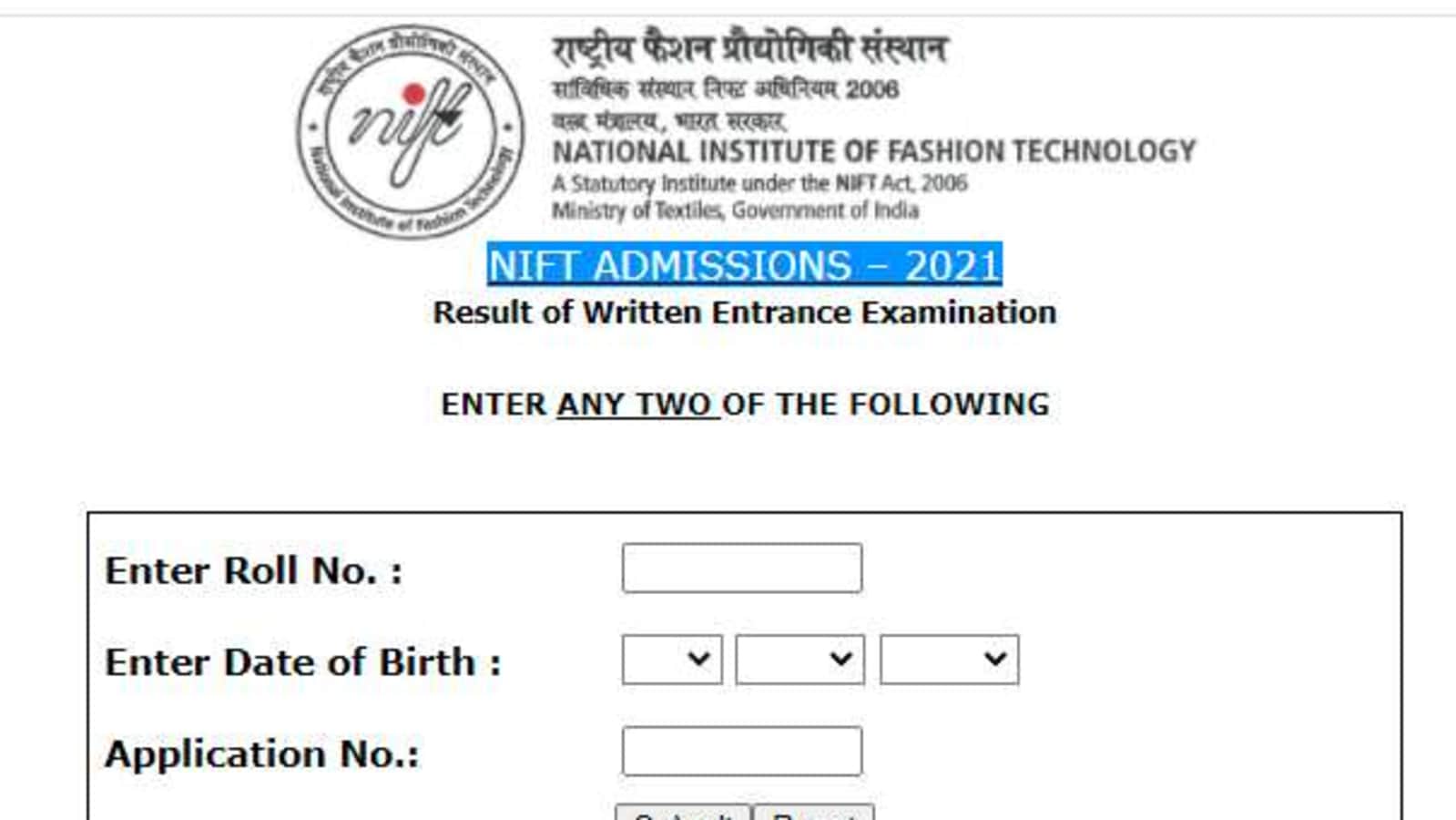 NIFT Results 2021: NIFT admission test results announced, check it here ...