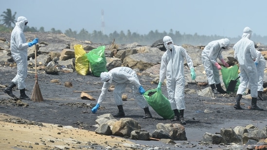 Photos: Fire-stricken container vessel MV X-Press Pearl sinking off Sri ...