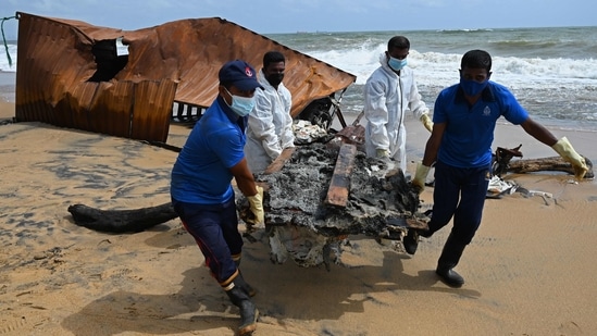 Photos: Fire-stricken container vessel MV X-Press Pearl sinking off Sri ...