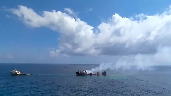 Photos: Fire-stricken container vessel MV X-Press Pearl sinking off Sri ...