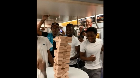 People play Jenga in moving train, viral video stuns people | Trending