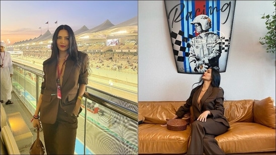 Esha Gupta goes shirtless to slay in a brown pantsuit at F1 race in Abu ...