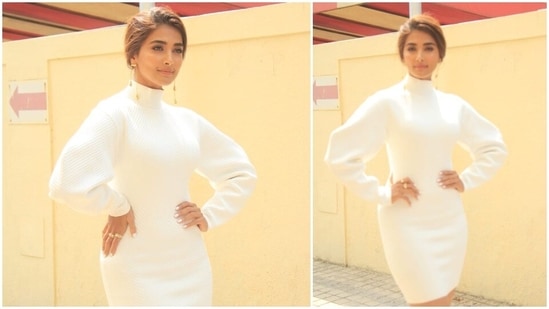 Pooja Hegde aces ribbed turtle neck bodycon dress for Radhe Shyam ...
