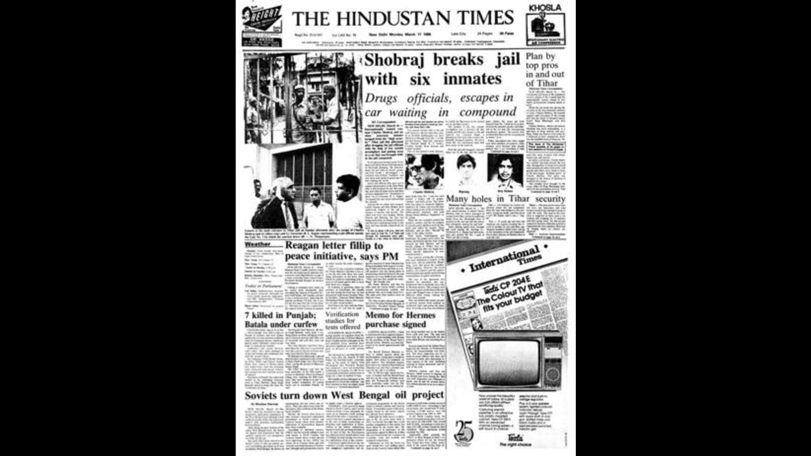 HT This Day: March 17, 1986 -- Shobraj breaks jail with six inmates ...