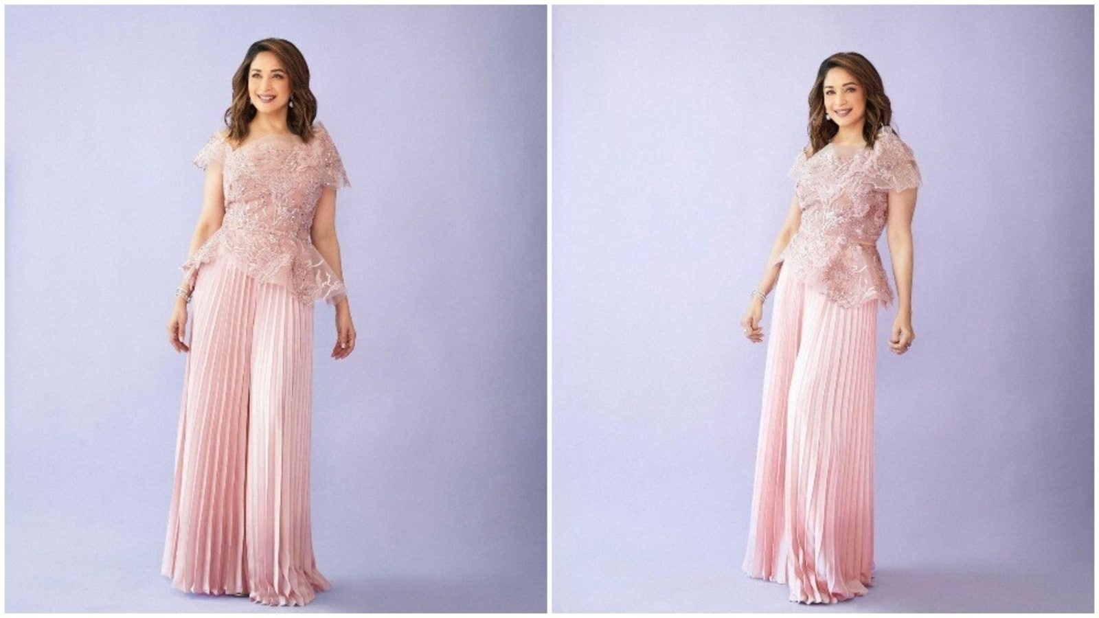 Madhuri Dixit vibes in ₹63k pastel mesh top and pleated pants ...