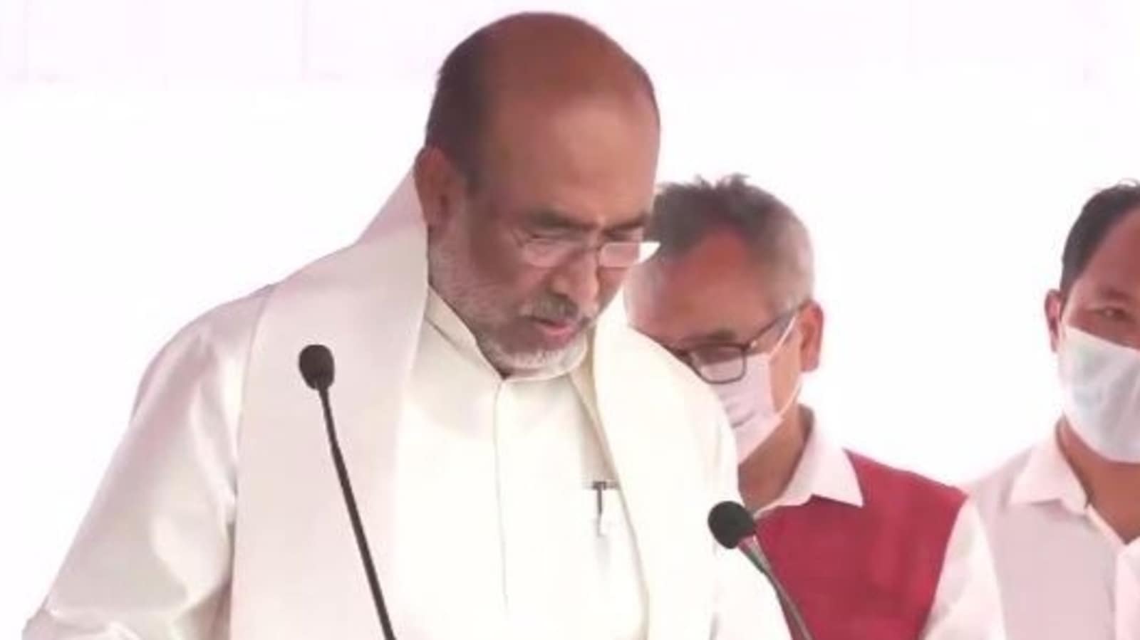 N Biren Singh takes oath as Manipur CM for second straight term; Nadda ...