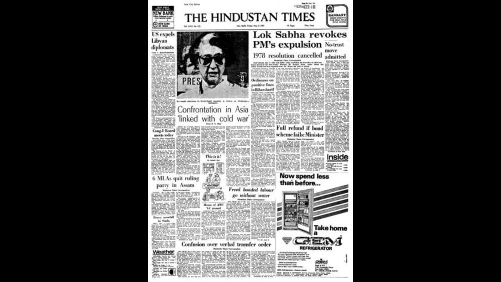HT This Day: May 8, 1981 -- Lok Sabha revokes PM’s expulsion | Latest ...