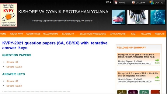 KVPY answer key 2021 of aptitude test, question papers out at kvpy.iisc ...