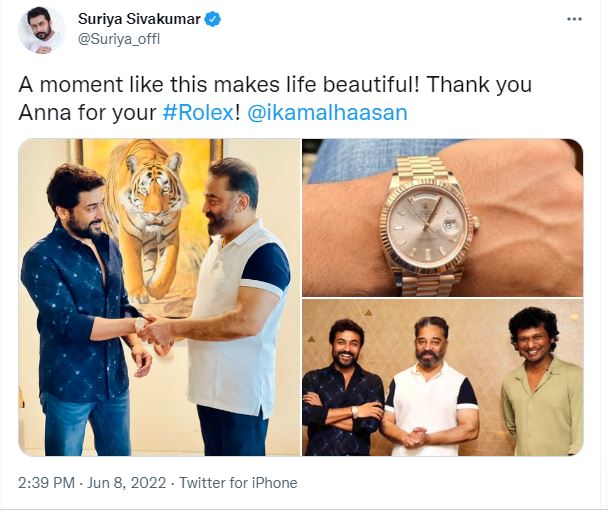 Kamal Haasan gifts his Rolex watch worth ₹47 lakh to Suriya for playing ...