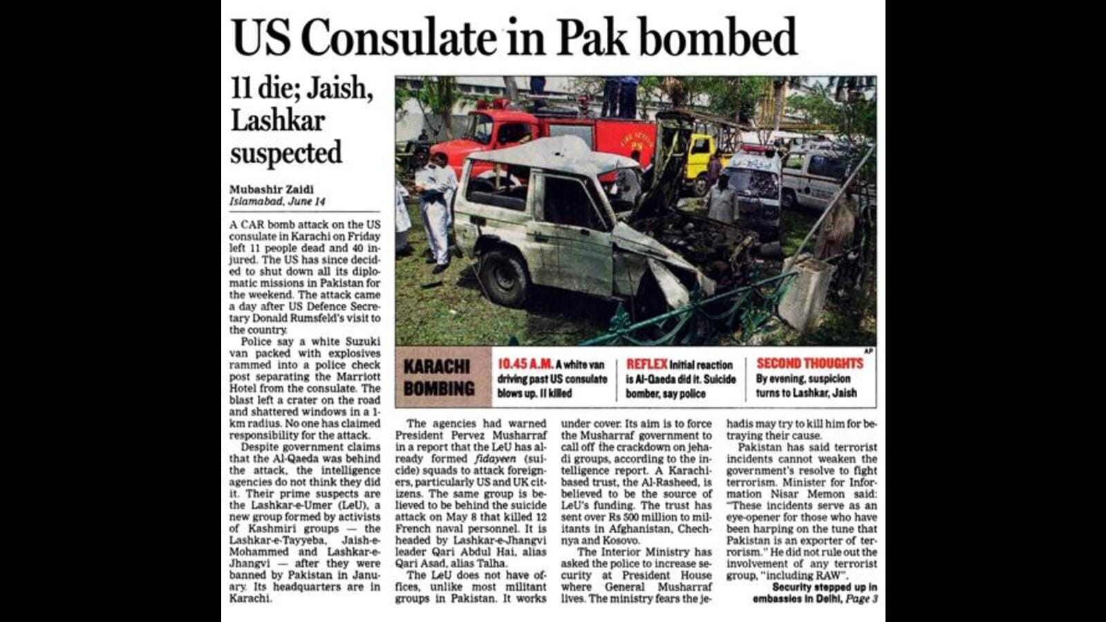 HT This Day: June 15, 2002 -- US consulate in Pak bombed | Latest News ...