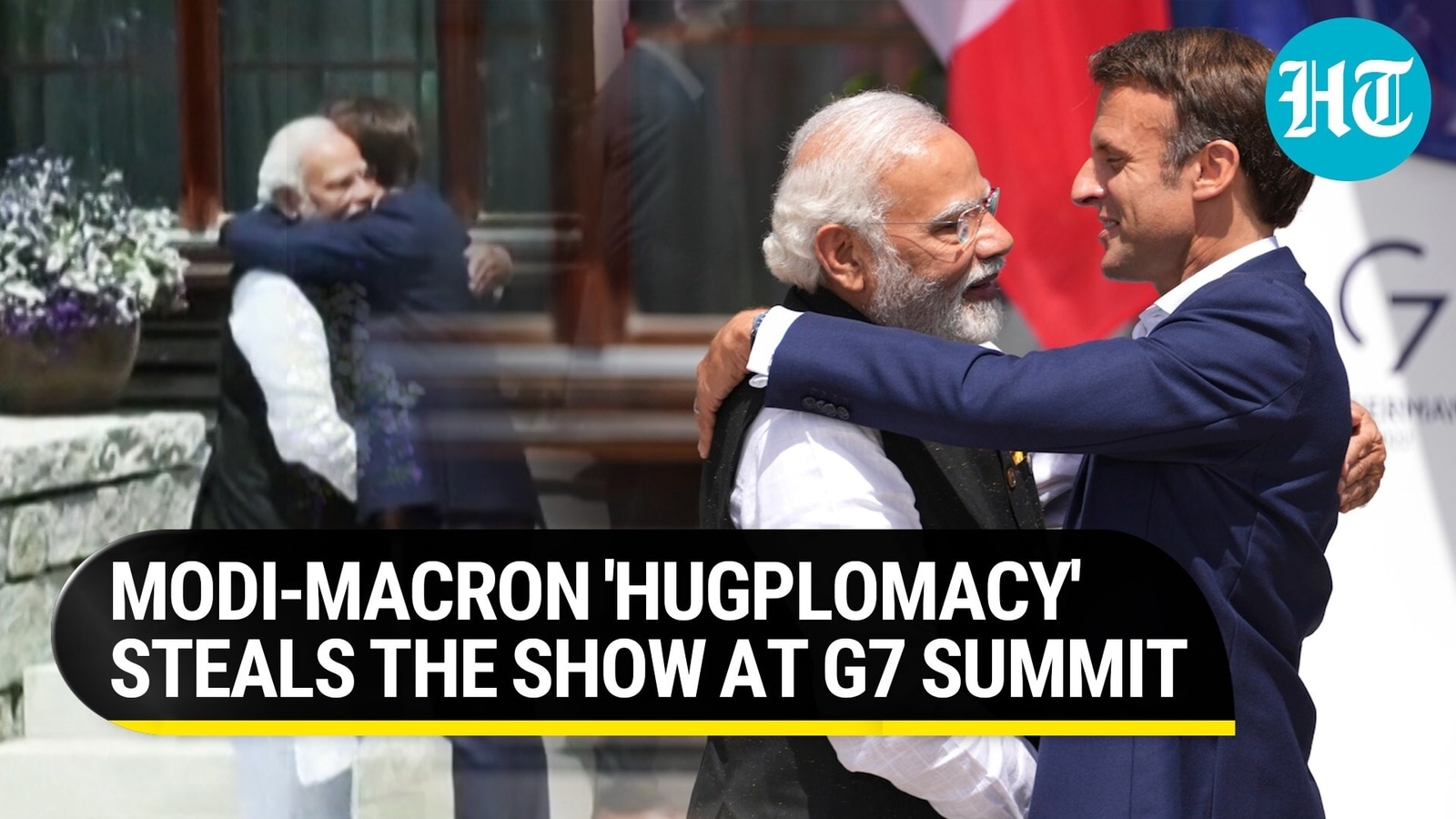 PM Modi, Macron share warm hug at G7; Two leaders' bromance on full ...