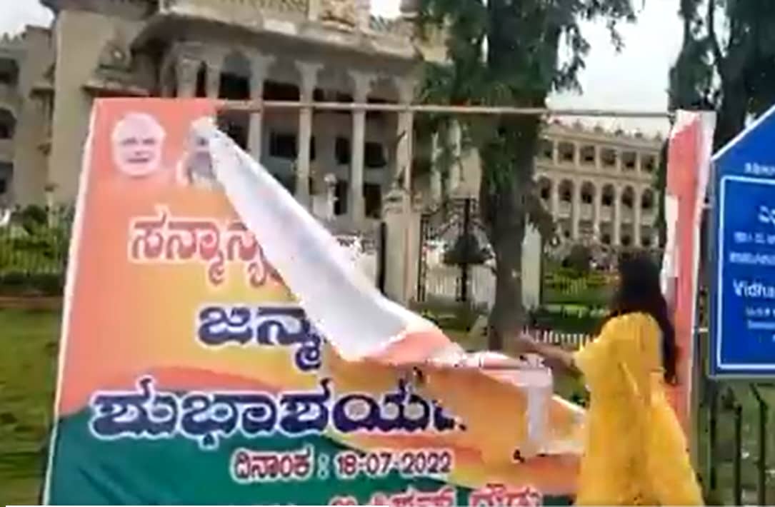 Watch: Bengaluru woman tears down illegal flex wishing BJP MLA a happy ...