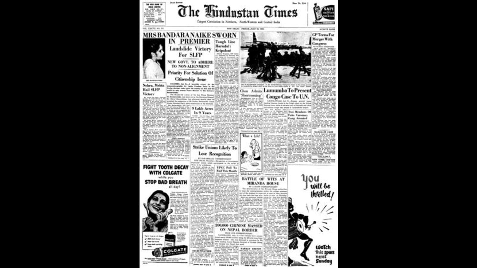HT This Day: July 22, 1960 -- Mrs Bandaranaike sworn in premier ...