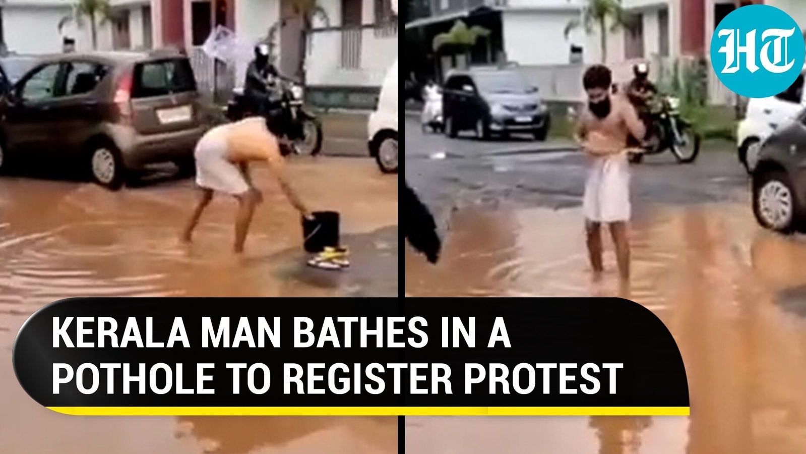 Kerala man bathes in pothole, performs yoga before MLA to protest poor ...