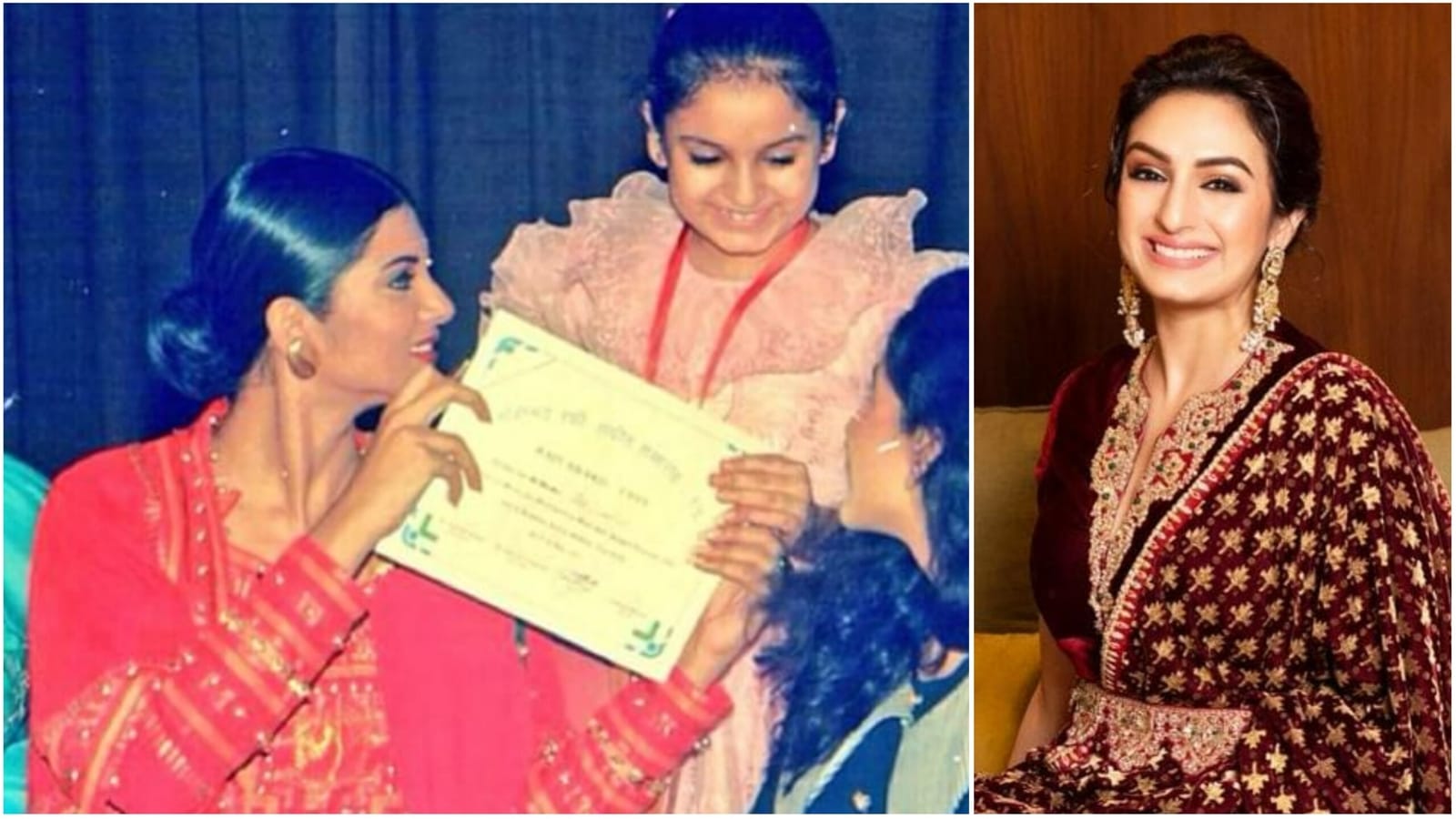 Sushmita Sen as Miss Universe awards certificate to a young Akriti ...