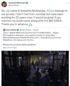 Swastika Mukherjee reacts as critic doesn't include her in tweet on ...