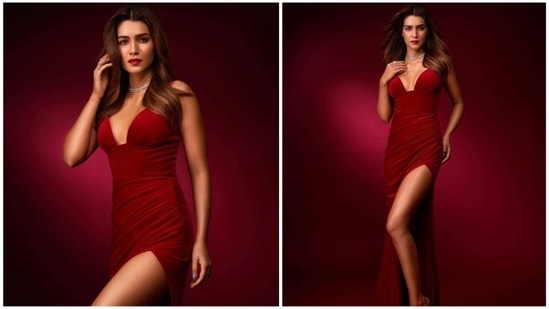 Kriti Sanon Glams Up For Awards Night In Red Thigh High Slit Plunging