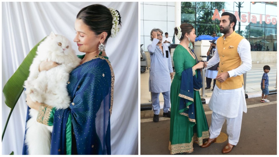 Alia Bhatt, Ranbir Kapoor dress up in ethnic outfits as they visit ...