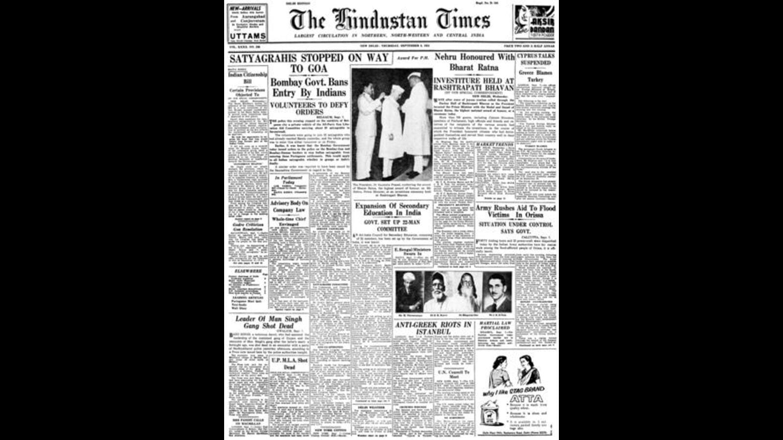 HT This Day: September 8, 1955 -- Award For P.M. Nehru | Latest News ...
