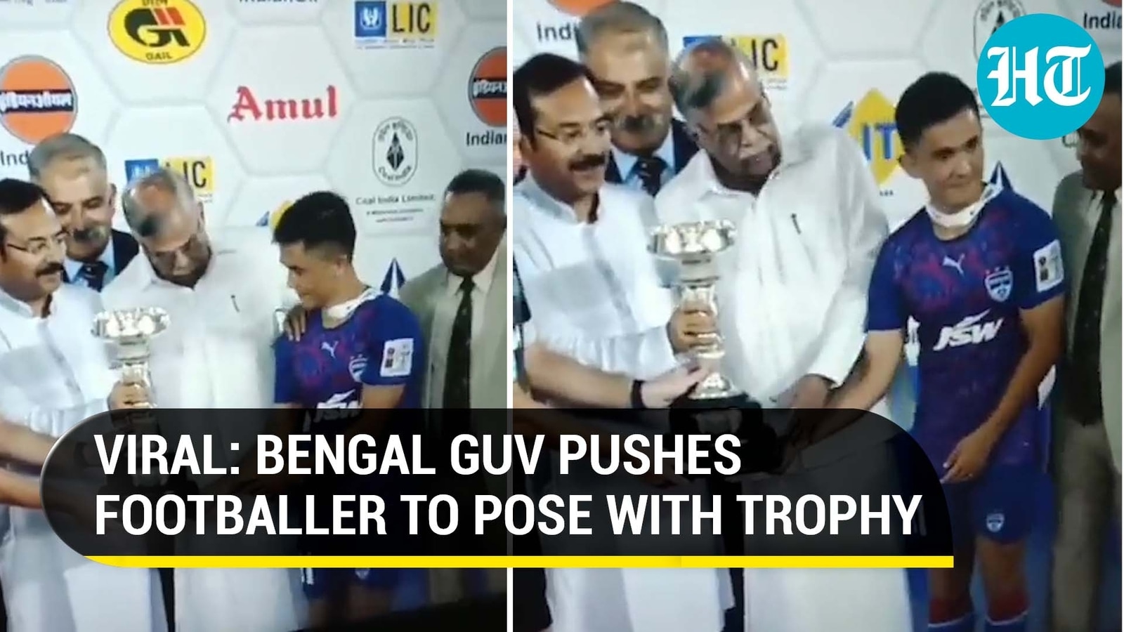 WB Governor pushes Sunil Chhetri to pose with trophy; Viral video ...