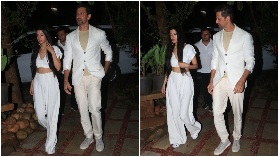 Hrithik Roshan and Saba Azad twin in white as they attend a friend's ...