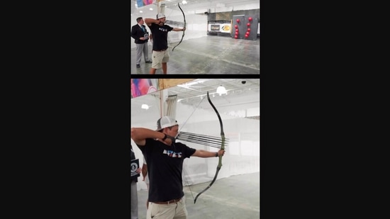 Man uses multiple arrows to burst ten balloons at the same time. Watch ...