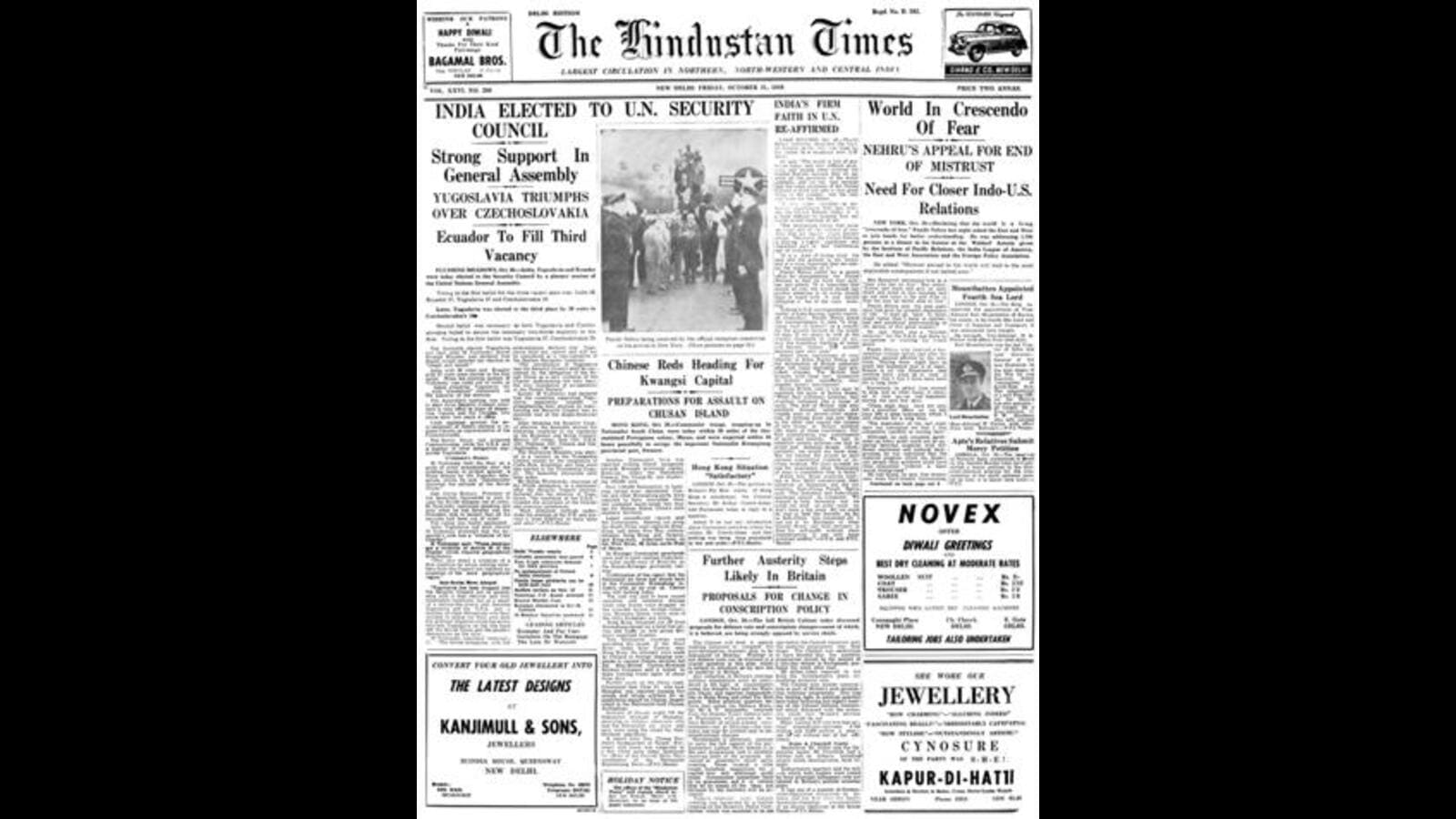 HT This Day: October 21, 1949 -- India elected to U.N. Security Council ...
