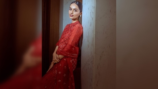 Manushi Chhillar is elegance personified in red salwar suit | Hindustan ...