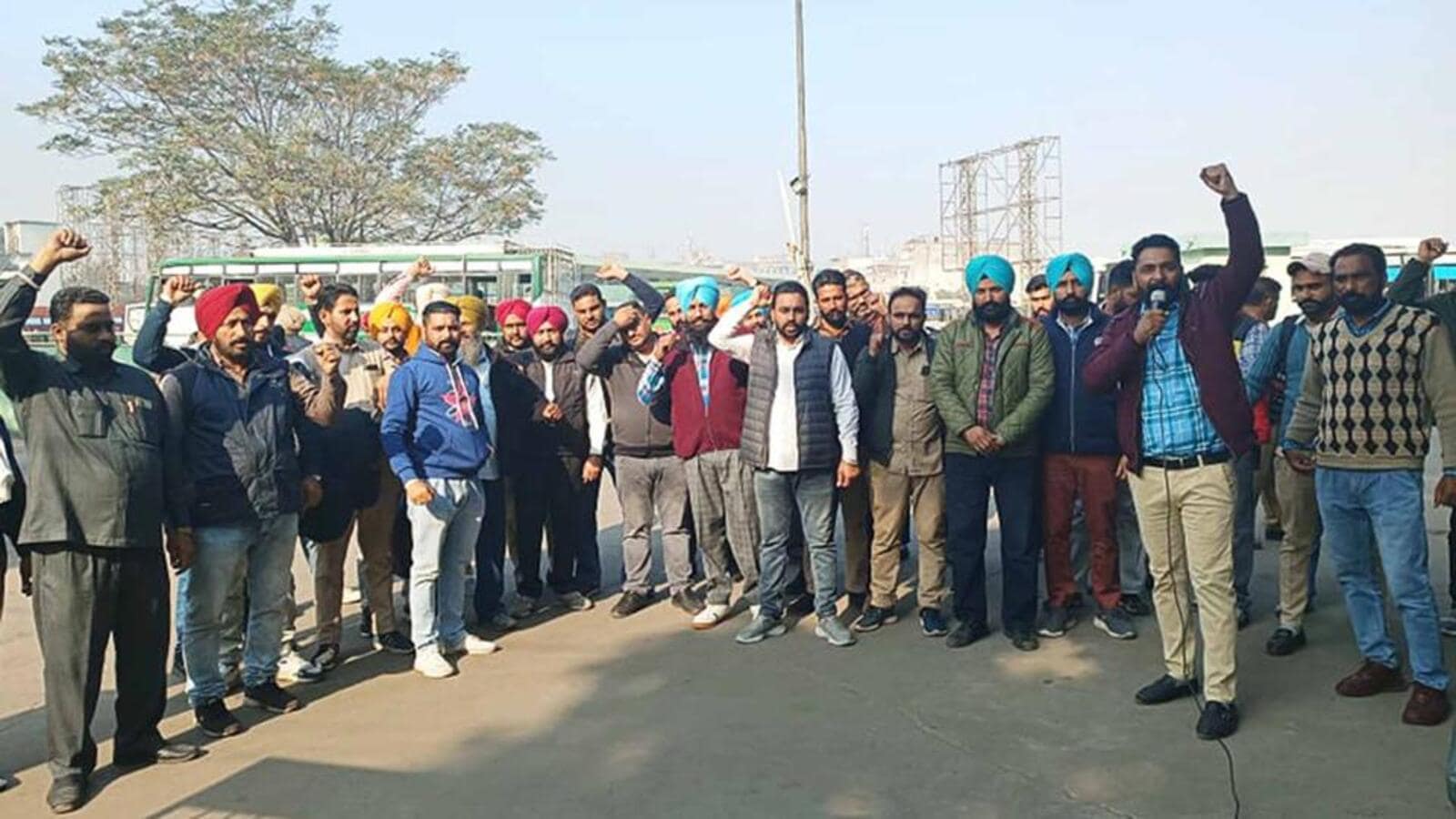 Contractual employees carry out protest rally outside PRTC depot in ...
