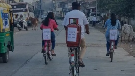Gujarat polls: With gas cylinder on bicycle, Congress MLA reaches ...