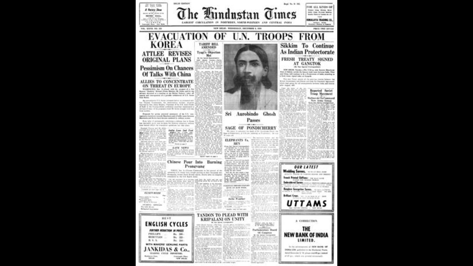 HT This Day: Dec 6, 1950 -- Sri Aurobindo Ghosh Passes | Latest News ...