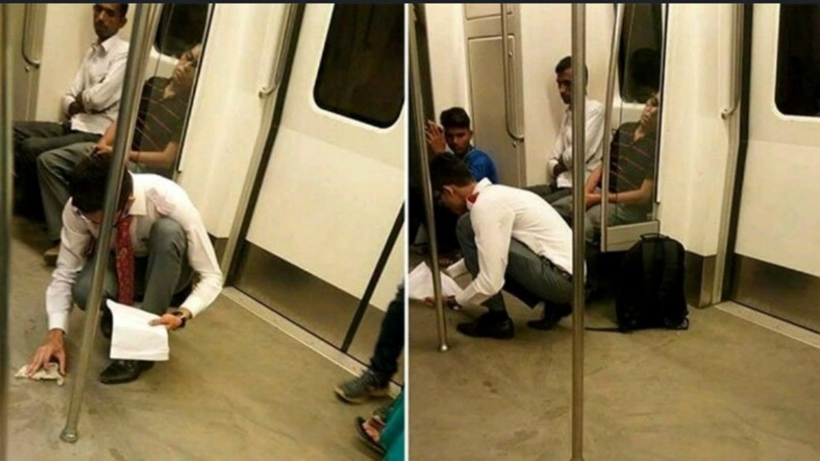 Man cleans Delhi Metro's floor after spilling food, wins hearts online ...
