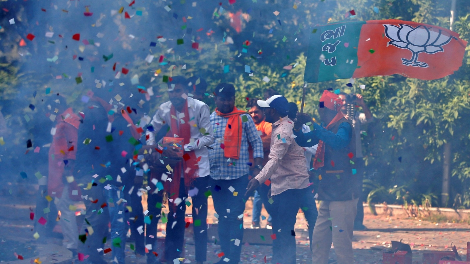 Gujarat BJP in celebration mode as party inches towards landslide win | In Pics | Hindustan Times