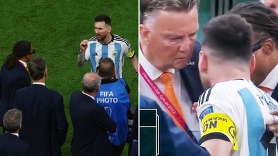 Watch: Lionel Messi's furious hand gesture towards Netherlands coach ...