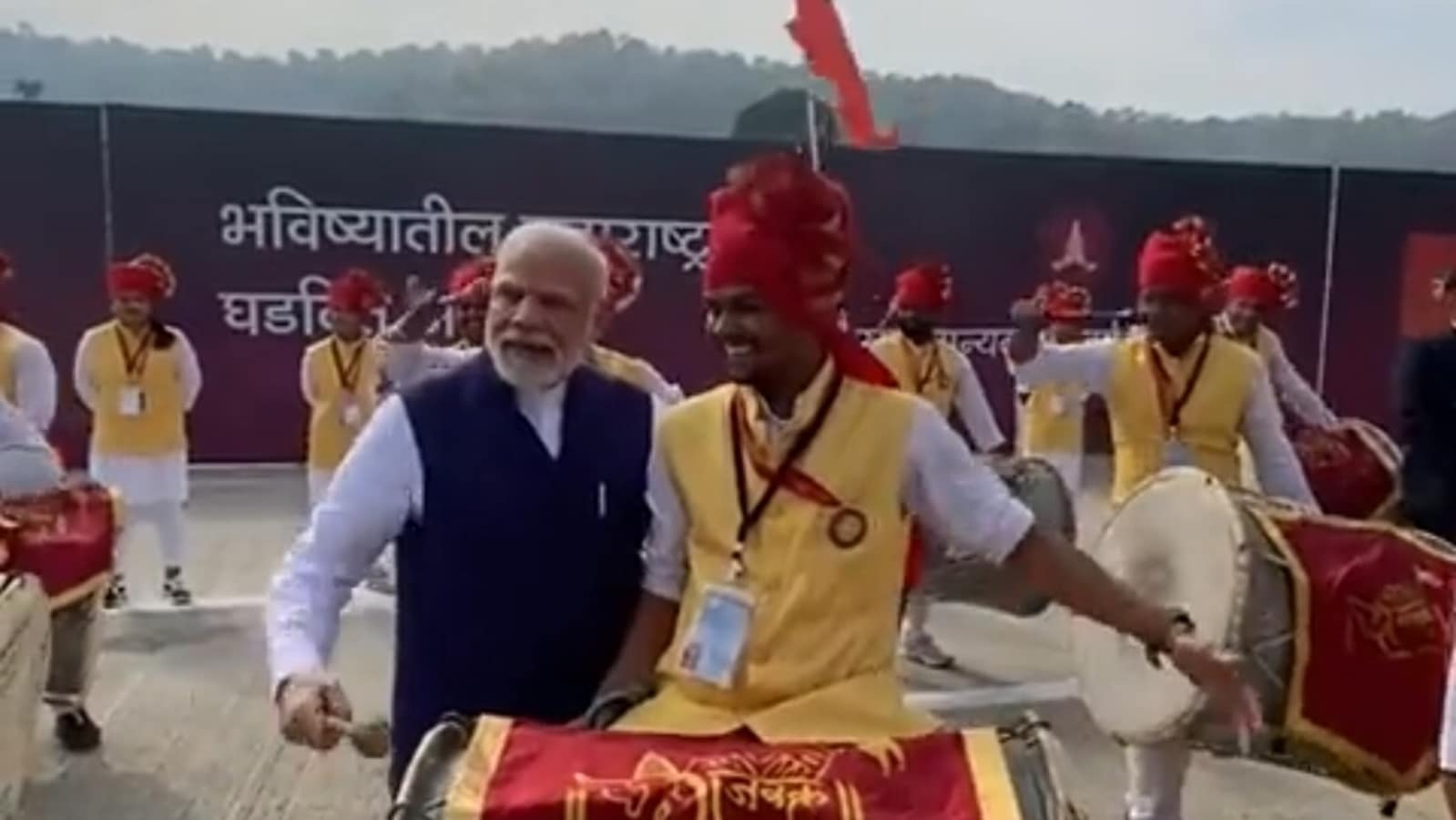 PM Modi plays dhol amid 'band baja' in Nagpur. Watch | Mumbai news