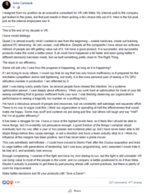 John Carmack, ‘pretty frustrated’ consulting CTO of Meta's VR business, steps down| Business News