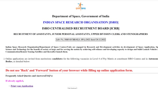 ISRO recruitment 2022: Apply for 526 vacancies of Assistants,UDC and ...