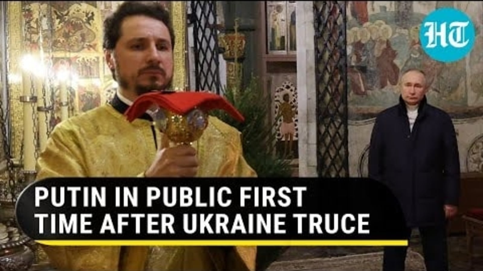 Putin stands alone in Kremlin Church; First public appearance after ...