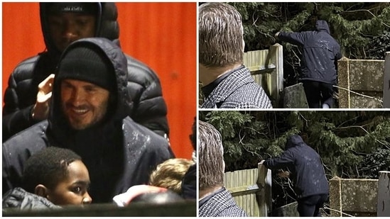 David Beckham sneaks out of stadium by hopping fence, wading bushes after watching son's ...