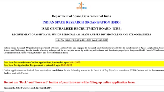 ISRO Recruitment 2023: Tomorrow last date to apply for Assistants and ...