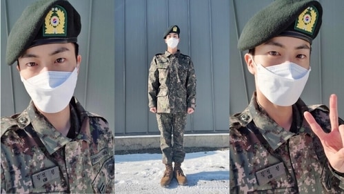 Jin shares first pics after joining military service, posts message for ...