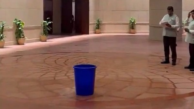 ‘Rainwater leakage’ in Parliament building, Congress MP shares video ...