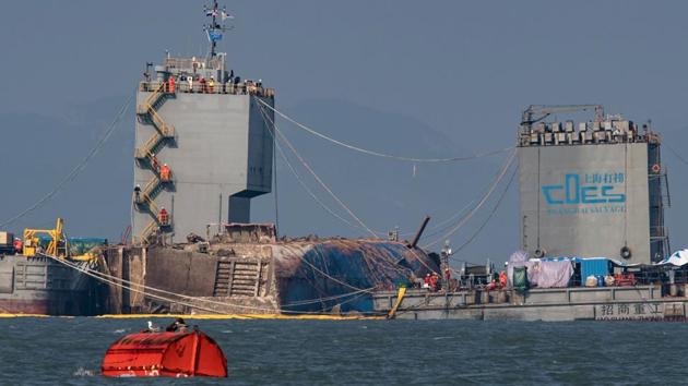 South Korean Sewol Ferry raised from the water after 3 years ...