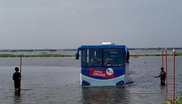 Finally, amphibious bus cruises on Harike Lake | Hindustan Times