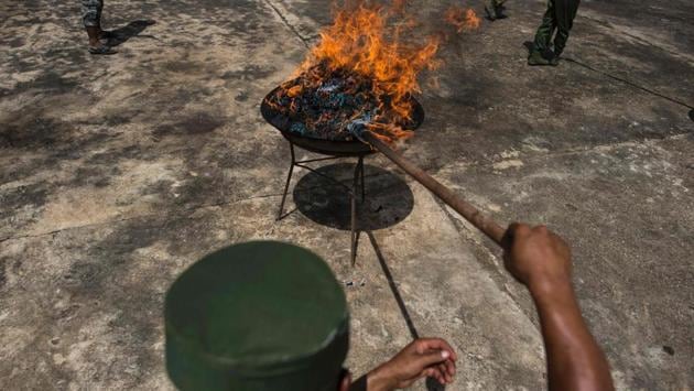Photos: On Anti-Drugs Day Myanmar and Thailand torch drugs worth $1 ...