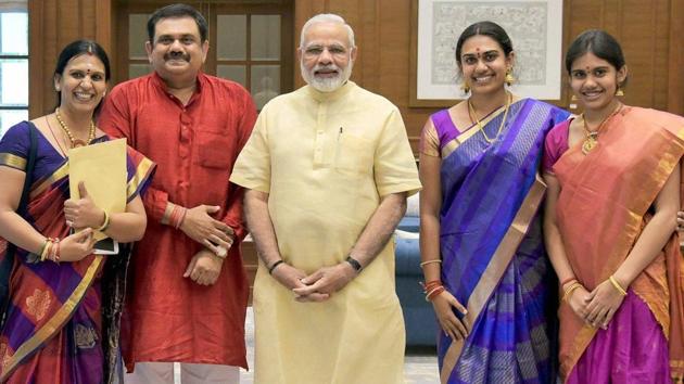 MS Subbulakshmi’s great-granddaughters meet PM Modi | India News