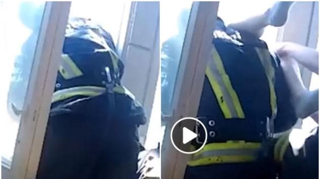 Video shows firefighters rescuing suicidal man after he jumps out of ...