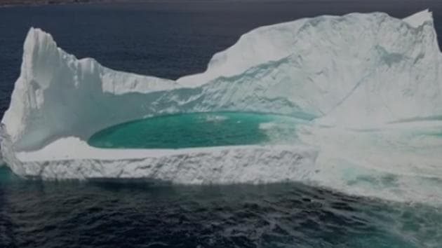 Drone captures stunning pool hidden inside an iceberg | Trending