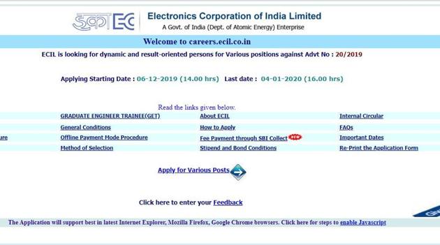 ECIL Recruitment 2020: 64 vacancies on offer, check details here ...